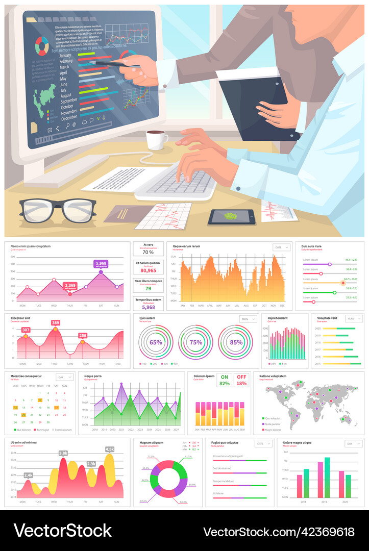 Set of diagrams with statistical indicators Vector Image