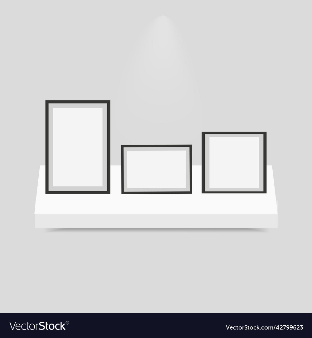 Blank photo frames mockup stand on shelf Vector Image Blank photo frames mockup stand on shelf Vector Image
