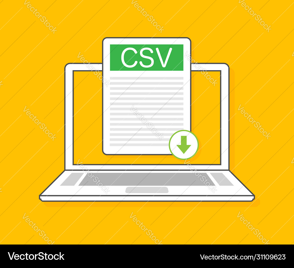 Download csv button on laptop screen downloading Vector Image