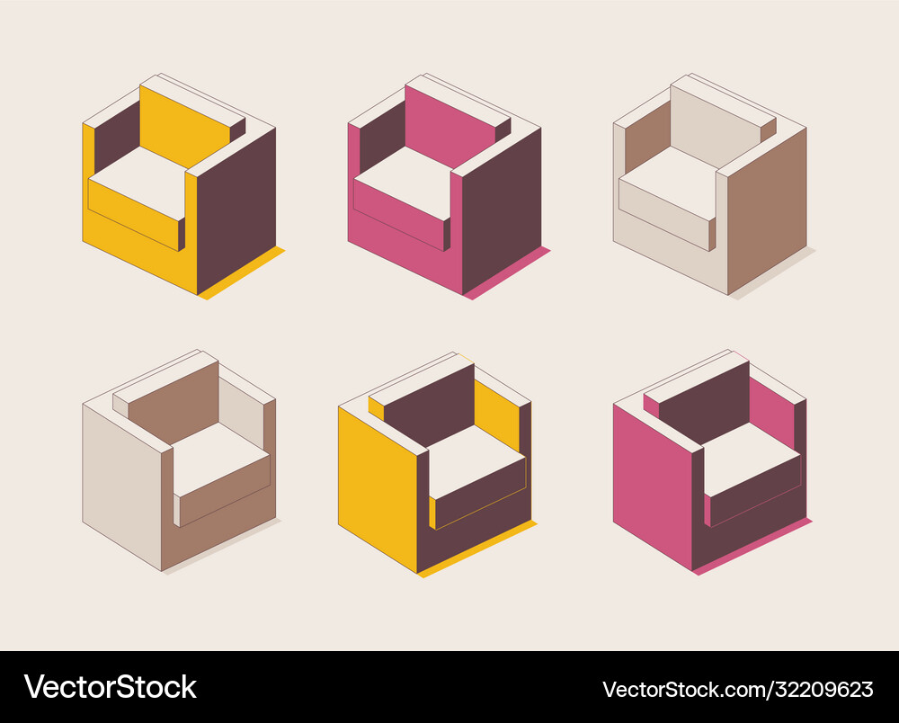 Isometric full color outline soft chair Royalty Free Vector