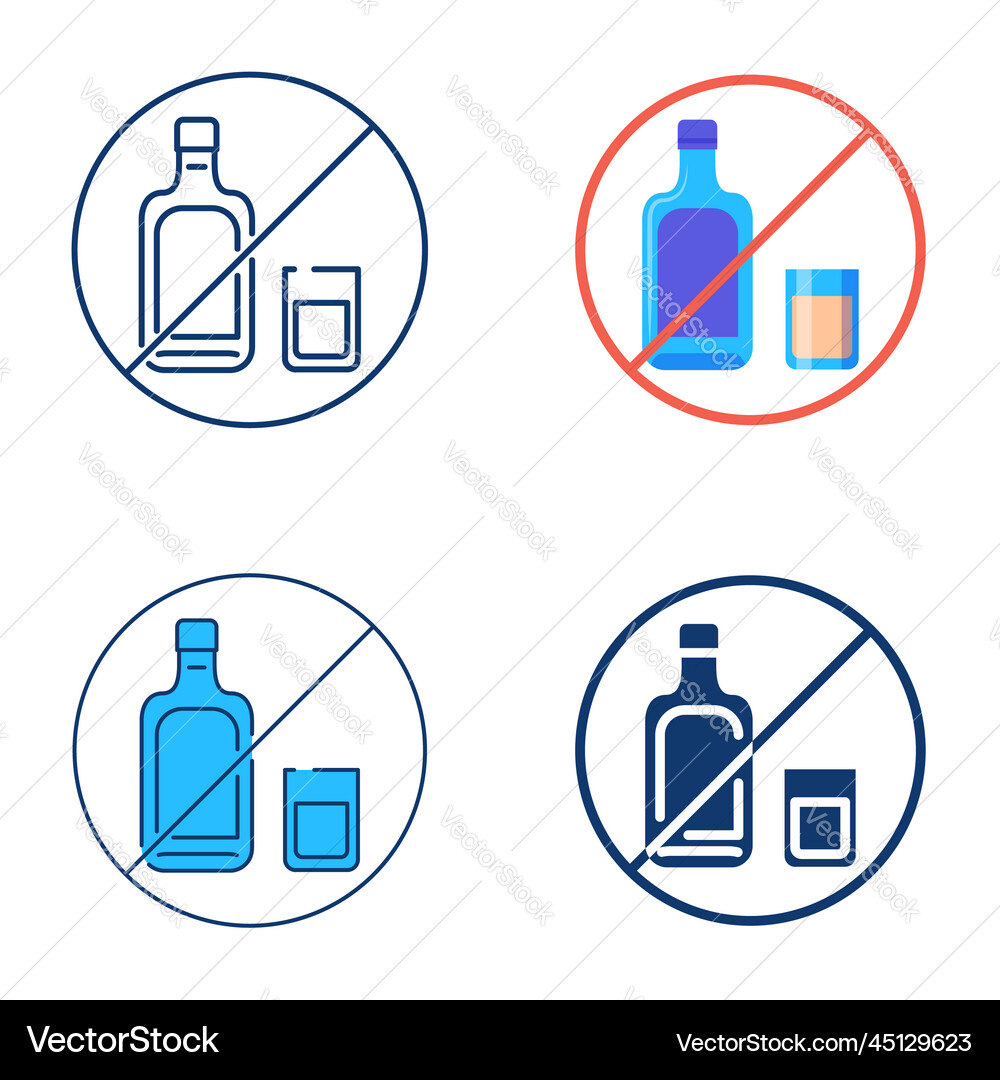 No alcohol icon set in flat and line style Vector Image