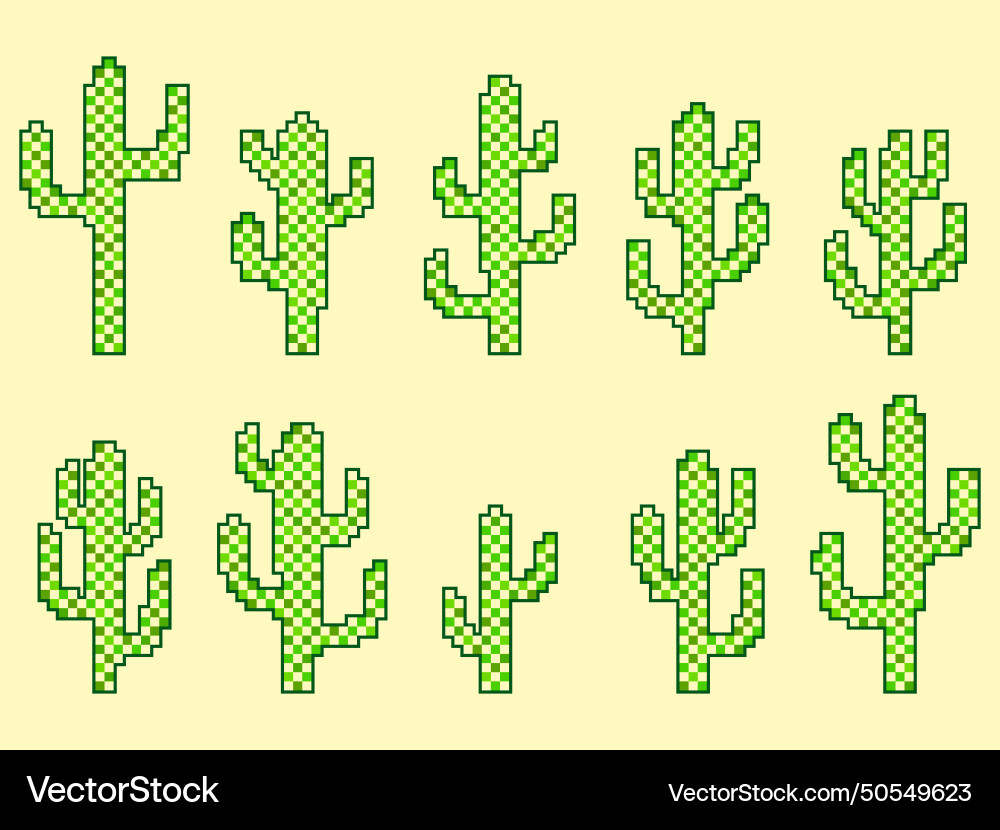Pixel cactus icon set cacti in art style Vector Image