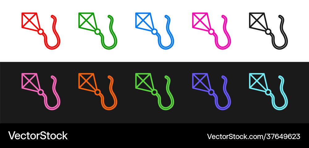 Set line kite icon isolated on black and white Vector Image