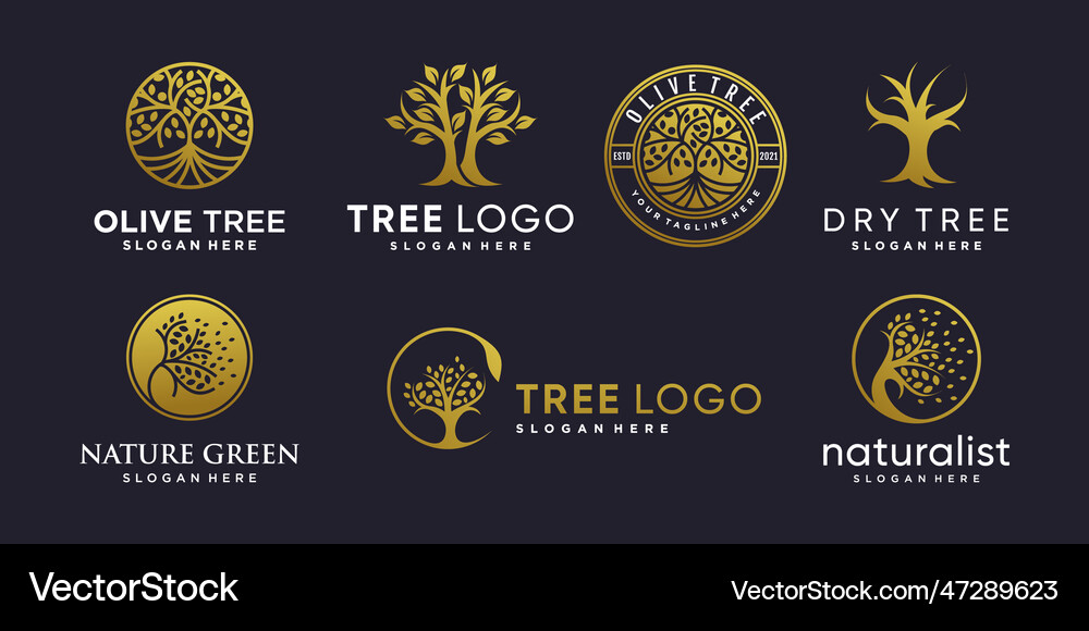 Set of golden tree logo with creative abstract – Royalty-Free Vector ...