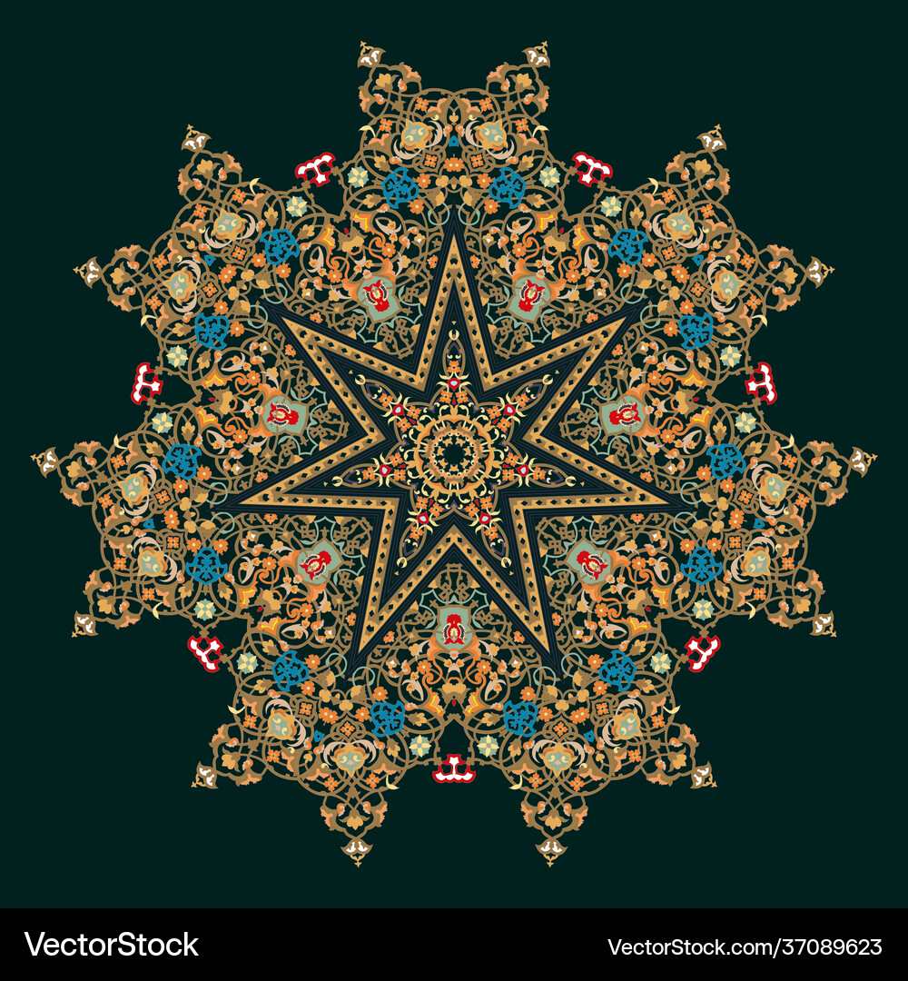 Seven pointed star mandala in flower style Vector Image