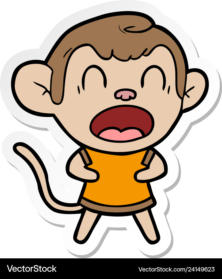 Sticker of a shouting cartoon monkey Royalty Free Vector