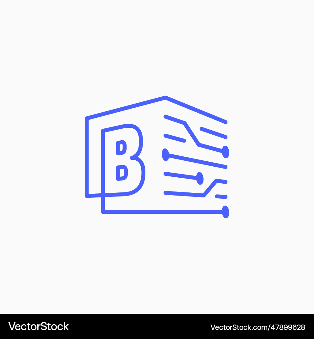 B letter tech electric circuit cube block logo Vector Image