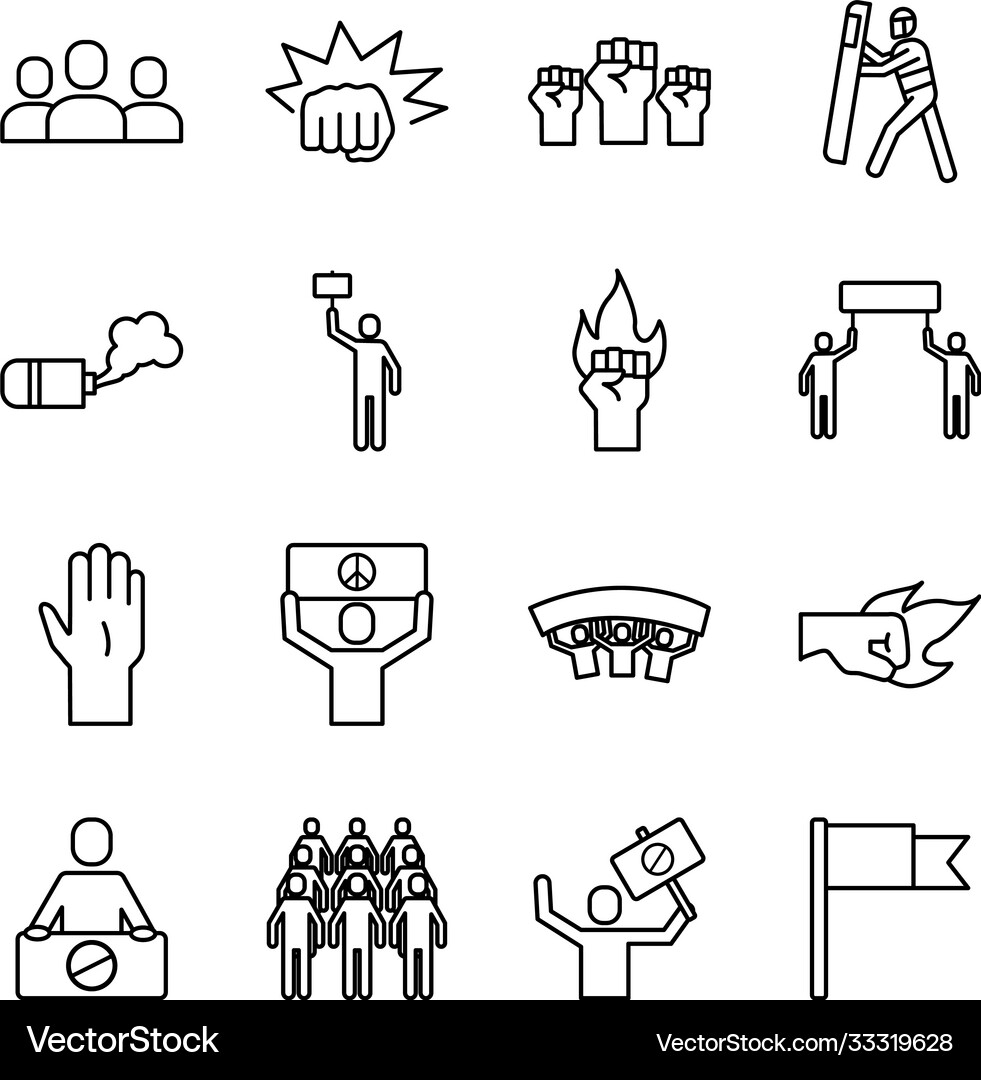 Bundle sixteen protest set collection icons Vector Image