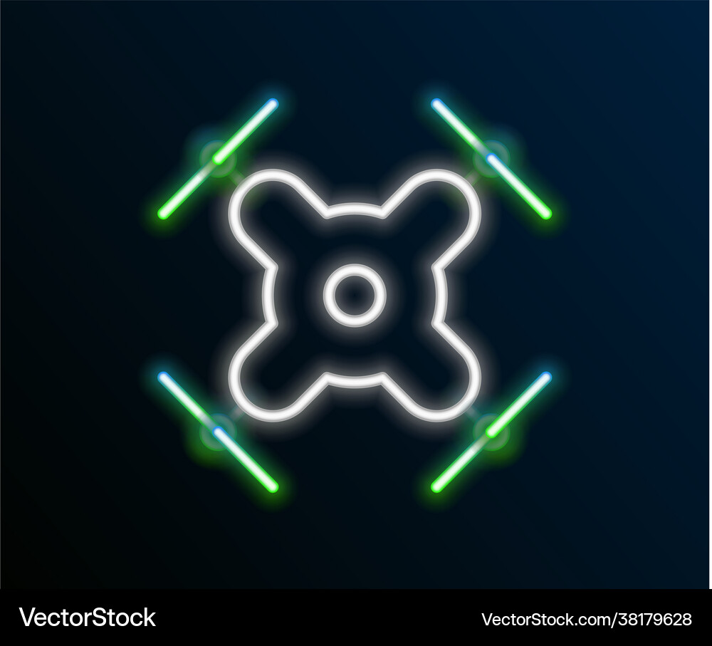 Glowing neon line drone flying icon isolated Vector Image