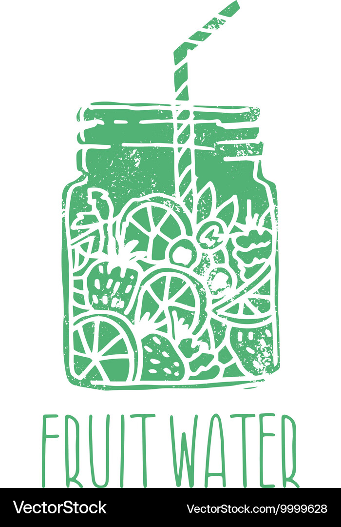 Hand drawn logo with fruit water in mason jar Vector Image