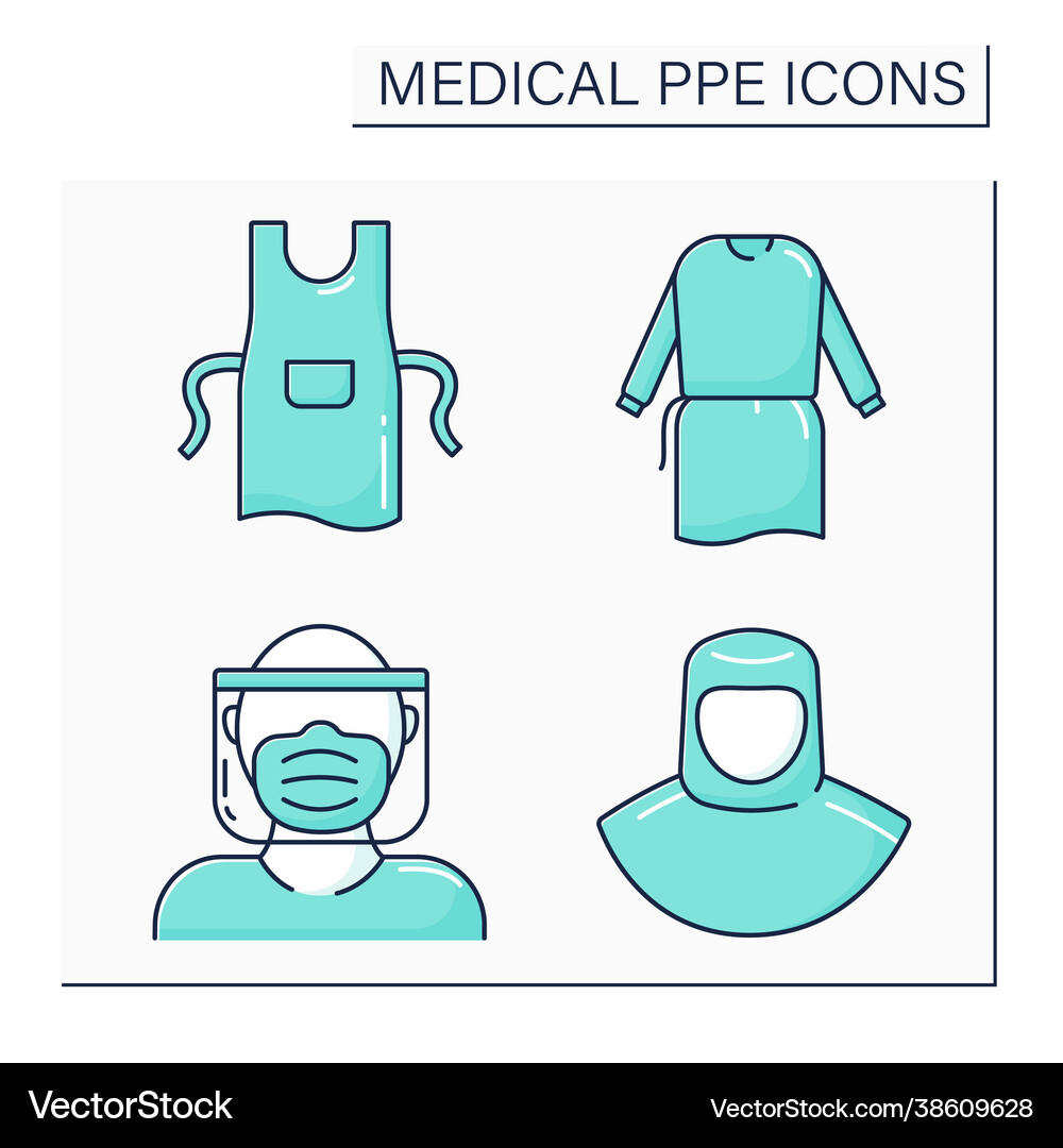 Medical PPE Color Icon Set - Protection Royalty Free Vector