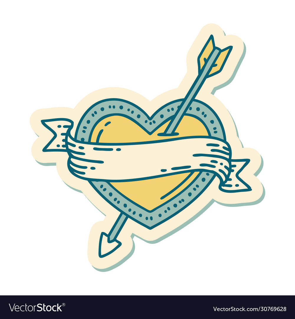 Tattoo style sticker an arrow heart and banner Vector Image