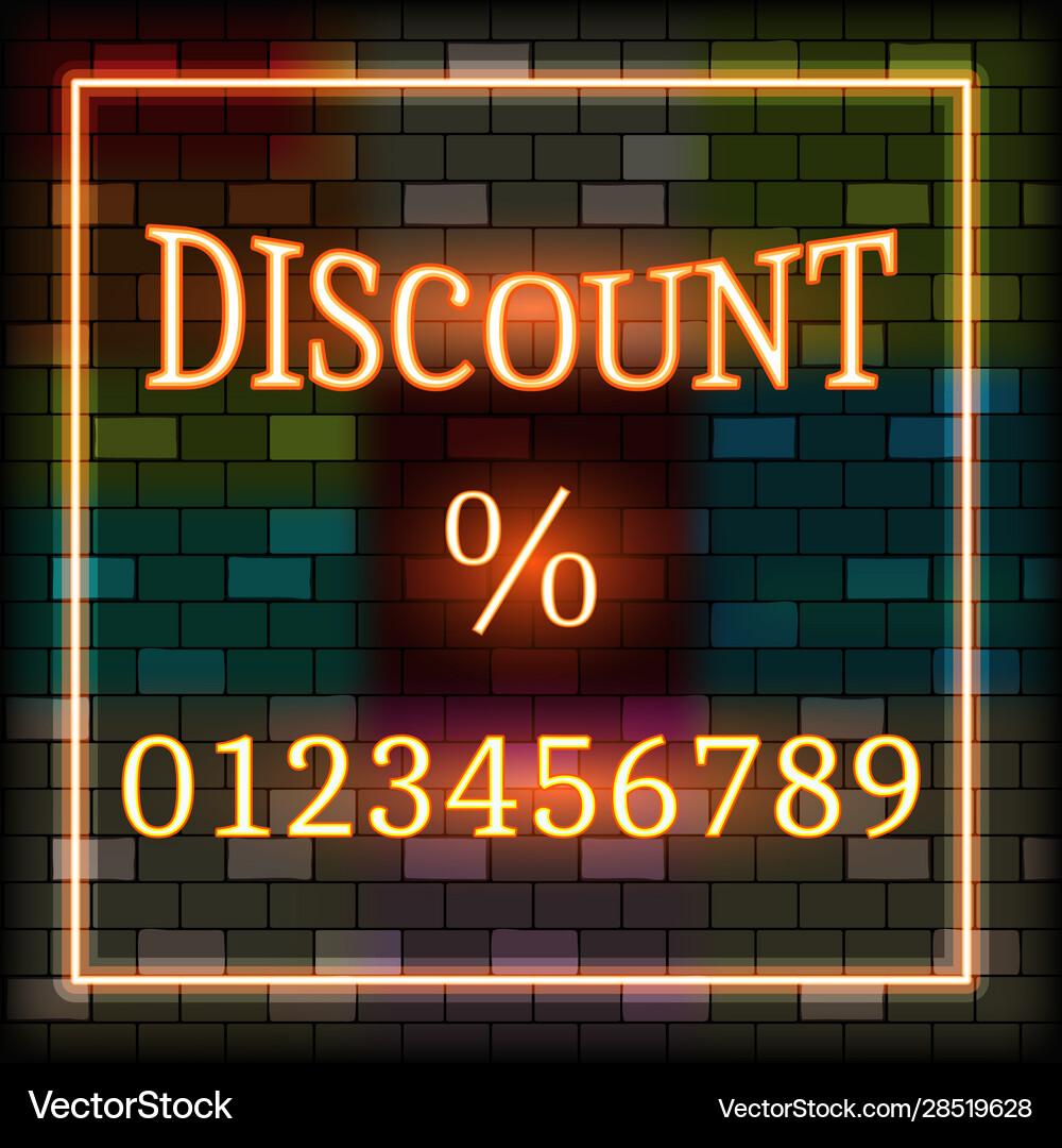 Vip neon icon discount sign Royalty Free Vector Image