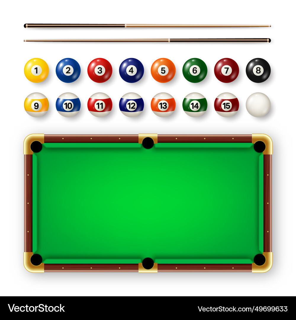 Billiard balls with numbers various cues and Vector Image