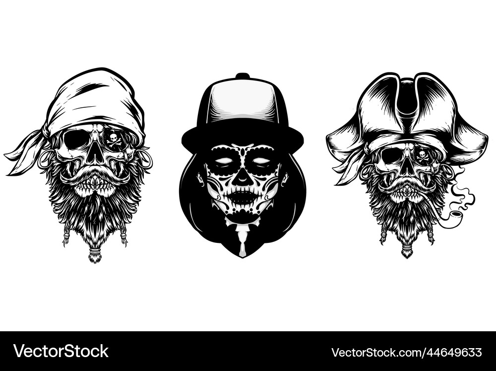 Collection of skull pirates crew Royalty Free Vector Image