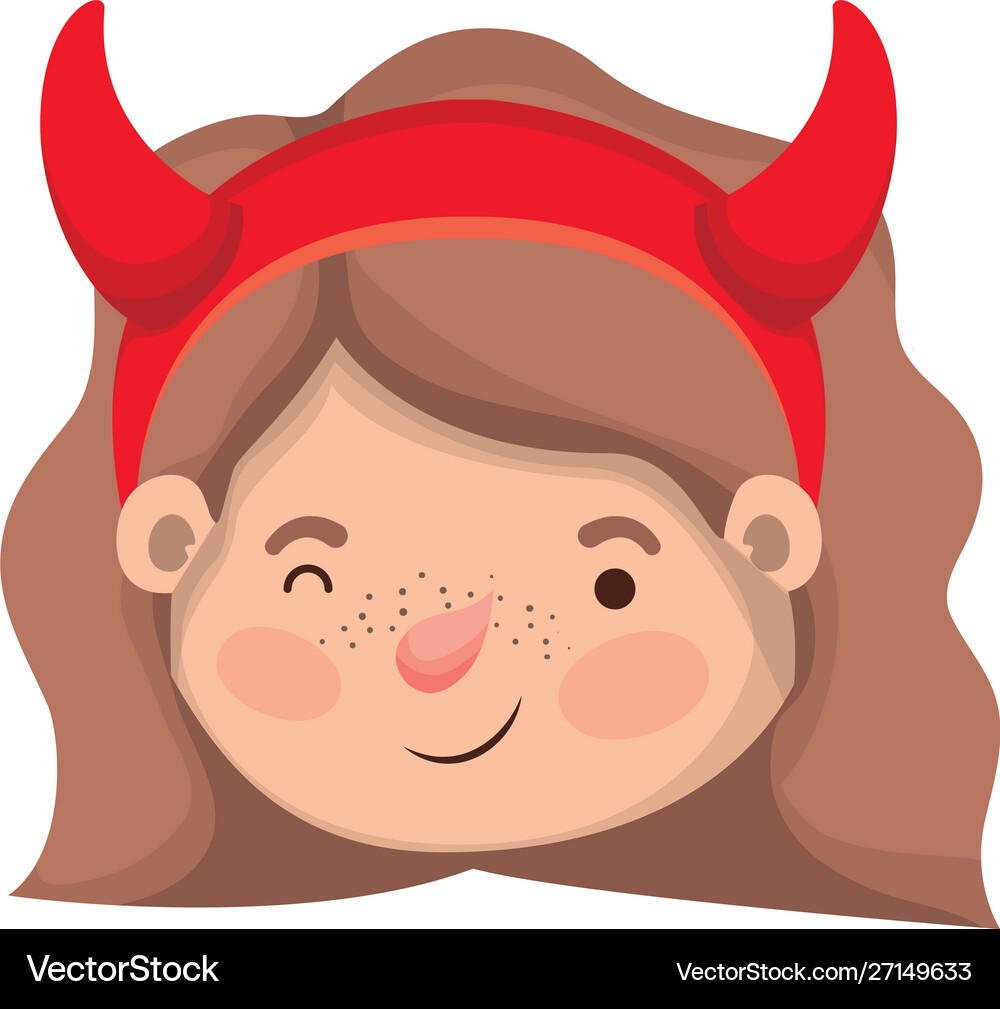 Cute little girl head with devil costume Vector Image