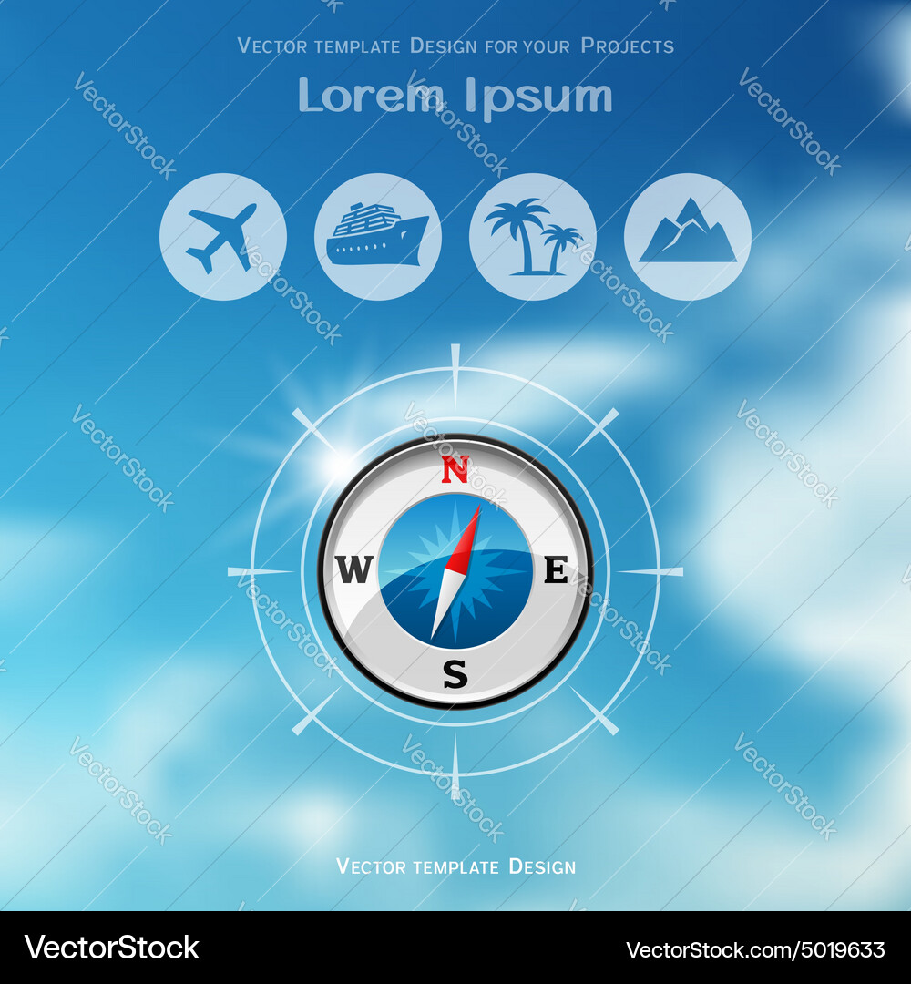 Travel brochure cover design with compass icon Vector Image