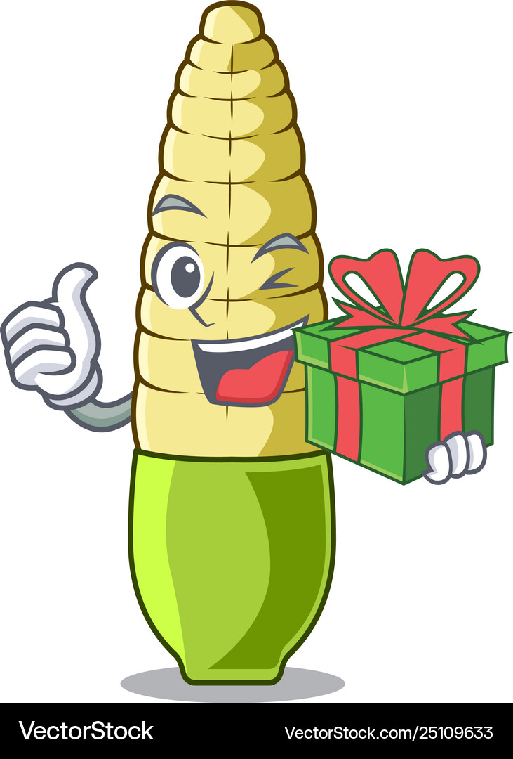 With gift baby corn cartoon in fridge Royalty Free Vector