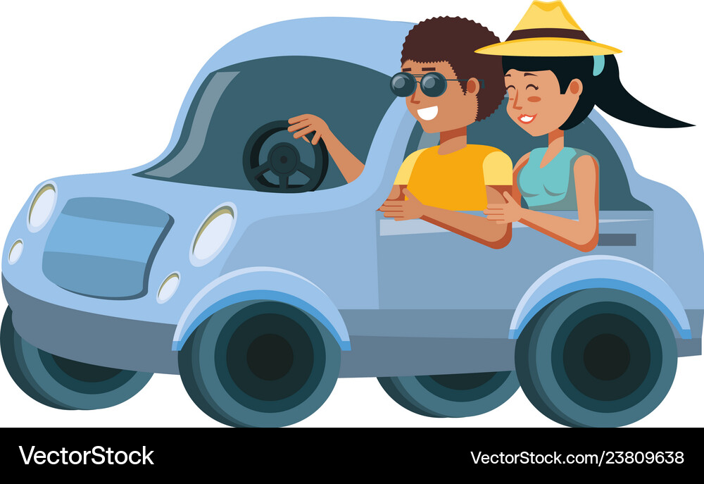 Couple in car avatar character Royalty Free Vector Image
