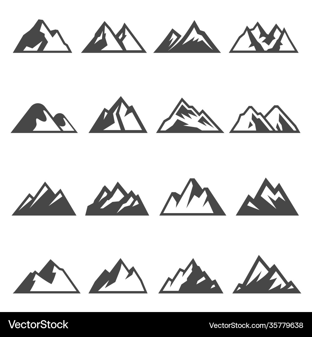 Mountains ridges bold black silhouette icons set Vector Image