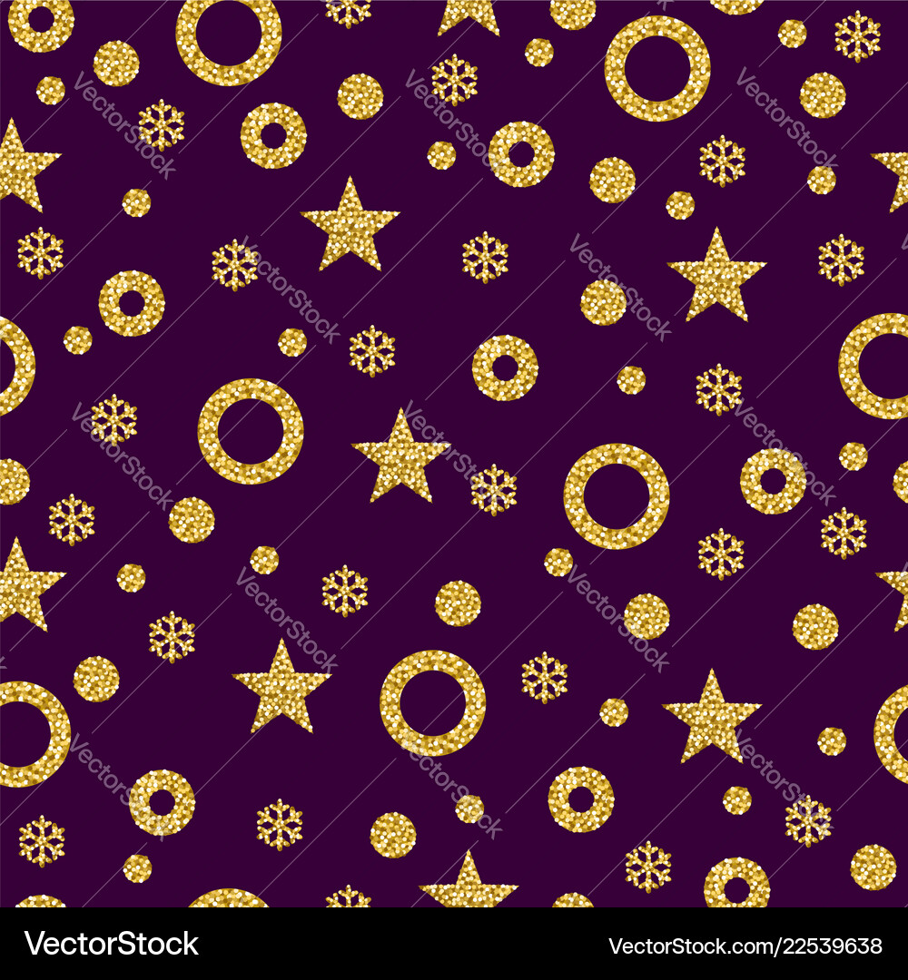 Purple christmas pattern background with golden Vector Image