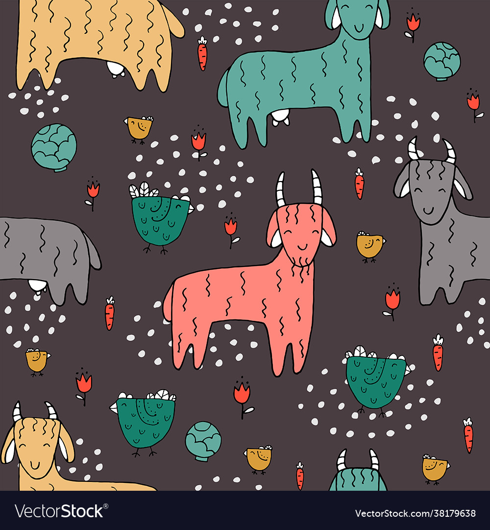 Seamless texture with funny goats and hand drawn Vector Image