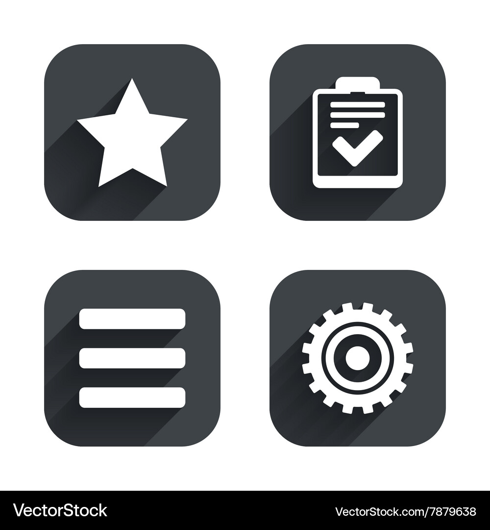 Star and menu list signs checklist gear Royalty Free Vector