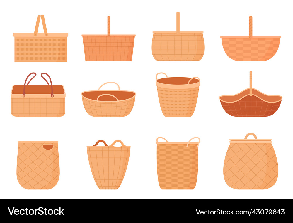 A set of various wicker baskets beautiful straw Vector Image