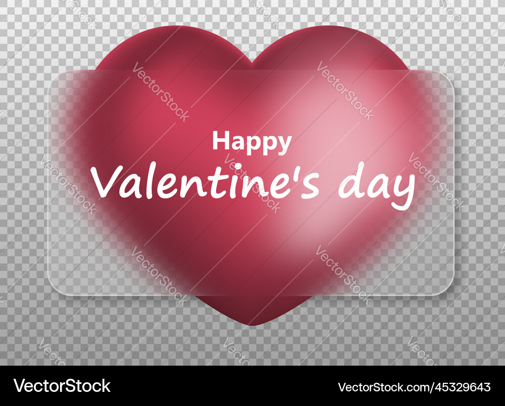 Blurred hearts transparent glass square card Vector Image
