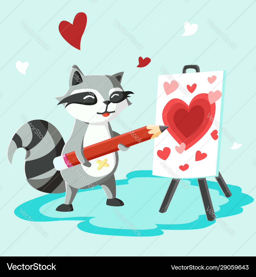 Happy valentines day raccoon with easel board Vector Image