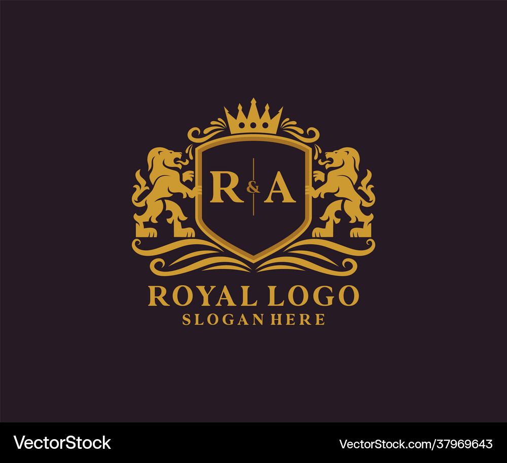Initial ra letter lion royal luxury logo template Vector Image