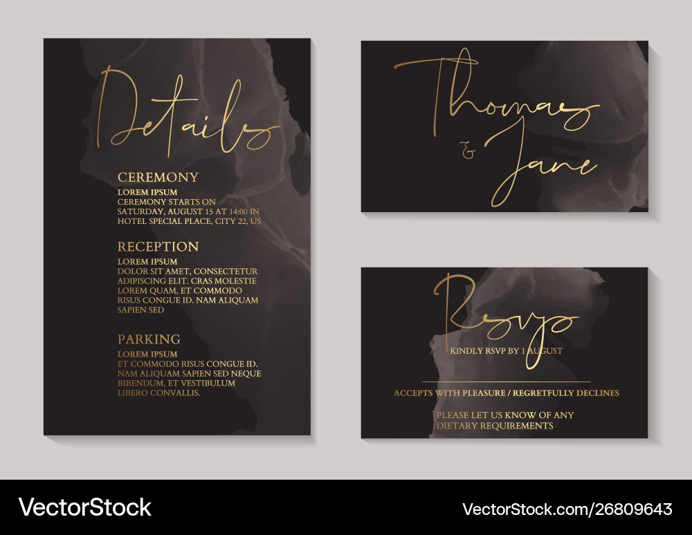 Luxury dark chocolate wedding invitation cards Vector Image