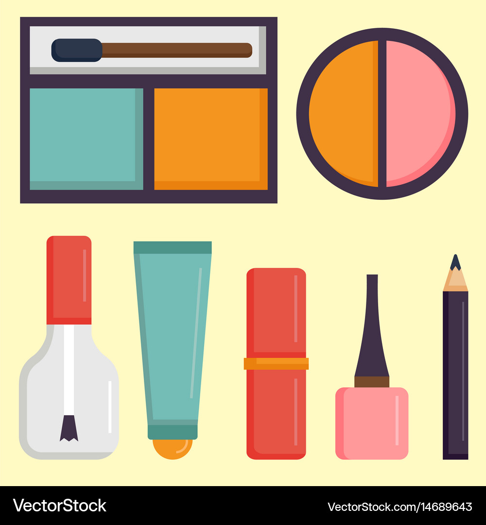 Makeup icons perfume mascara care brushes comb Vector Image