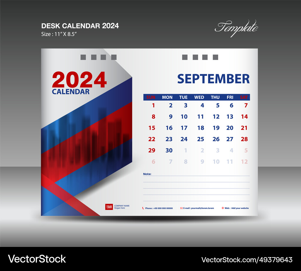 September 2024 template- desk calendar year Vector Image