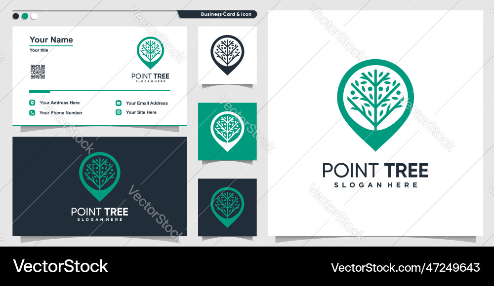 Tree logo with pin location style and business Vector Image