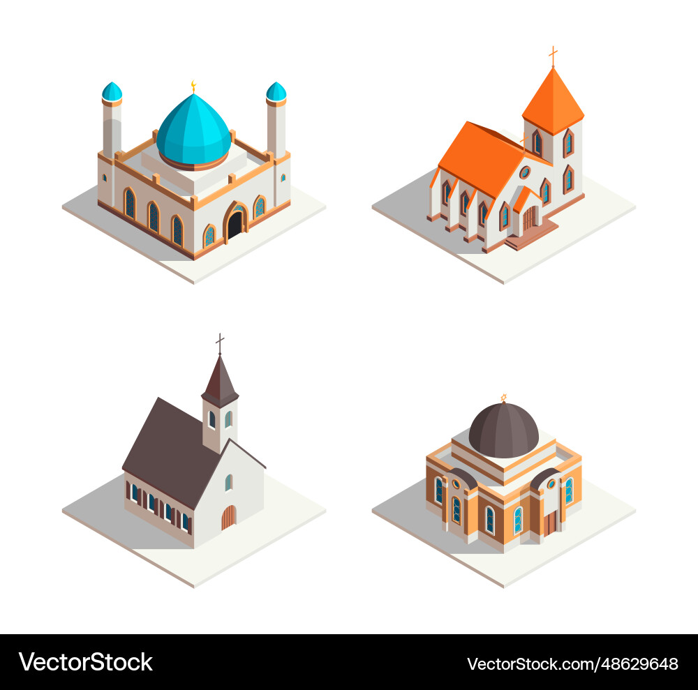 Color 3d mosque catholic church protestant Vector Image