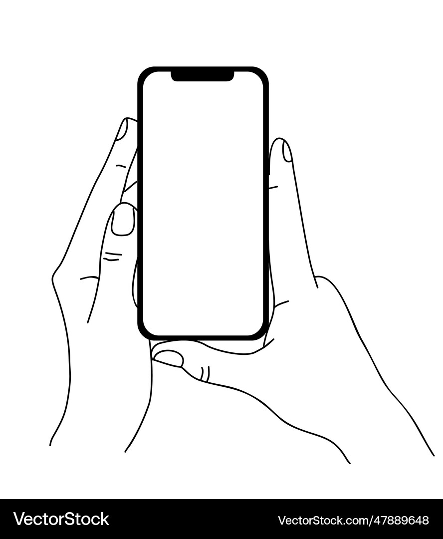 Hands holding mobile phone line art drawing Vector Image