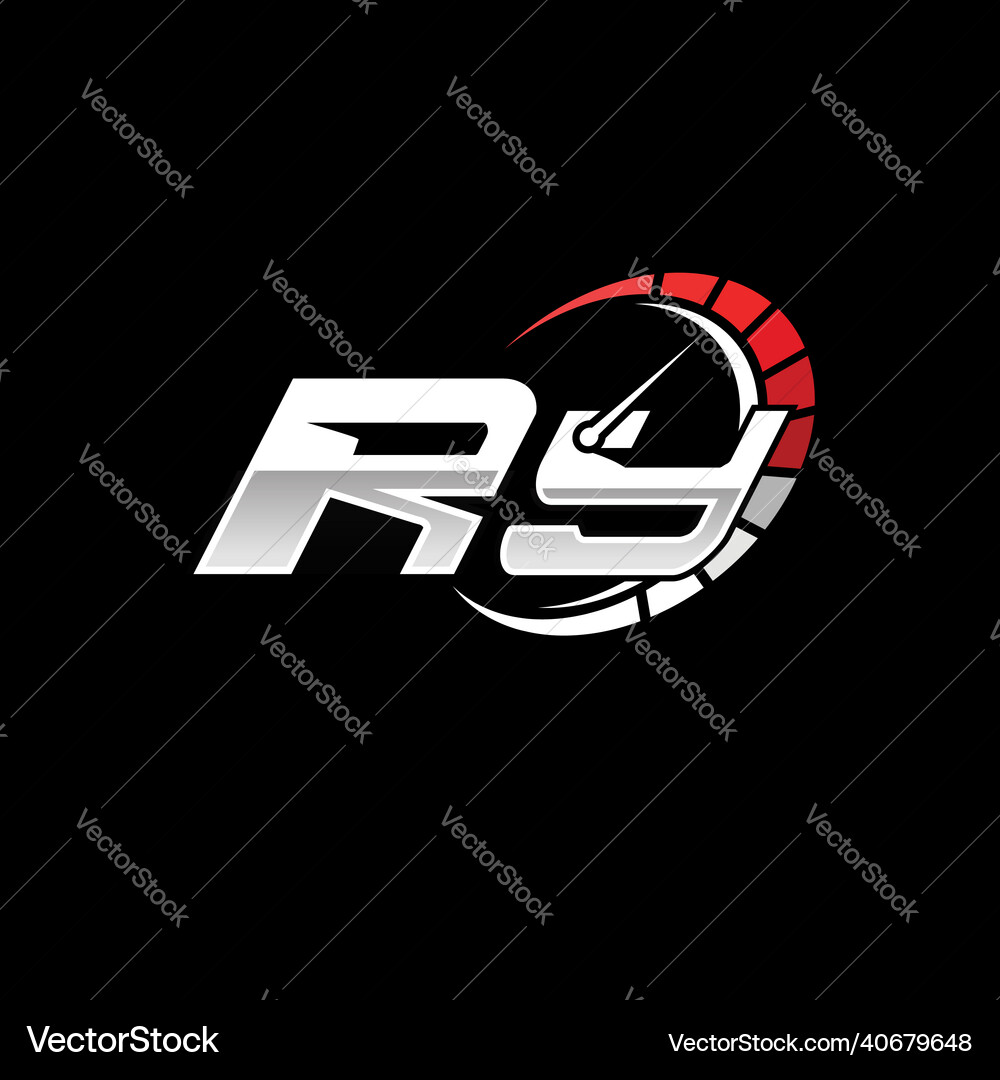 Ry logo letter speed meter racing style Royalty Free Vector