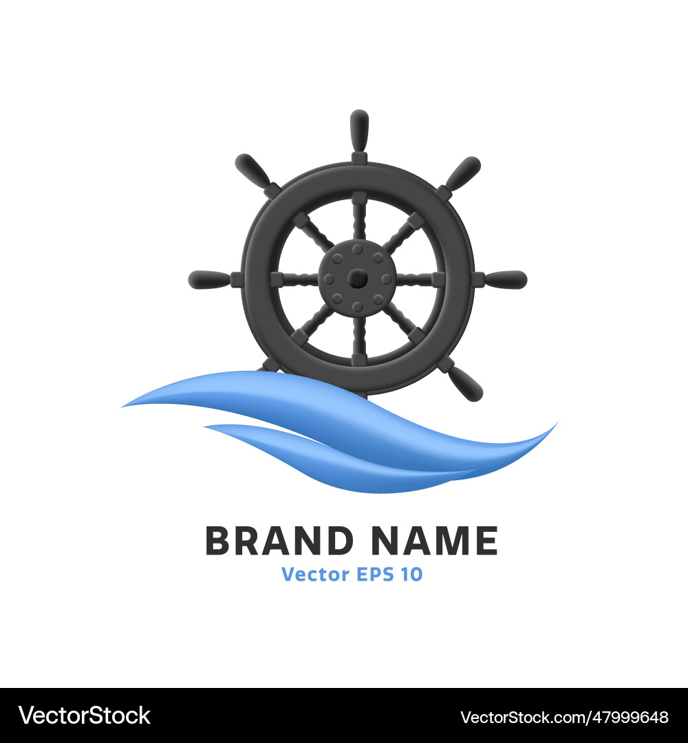 Sailing steering wheel icon with blue wave modern Vector Image