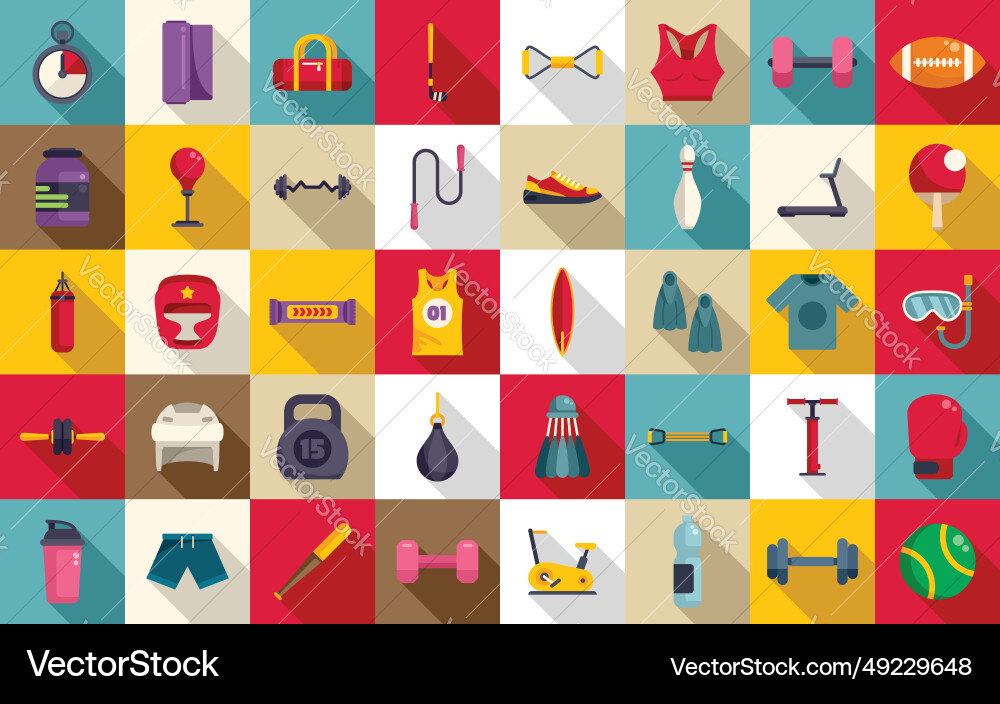 Sporting goods store icons set flat sport Vector Image
