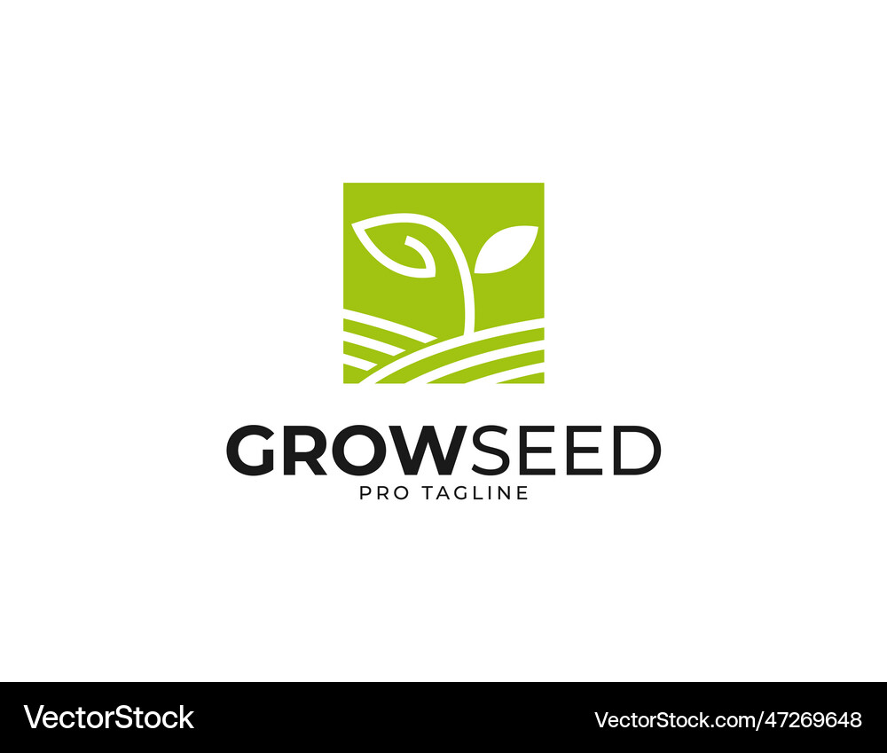 Square farm logo with sprout plant Royalty Free Vector Image