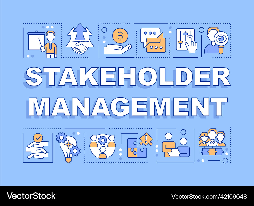 Stakeholders management word concepts blue banner Vector Image