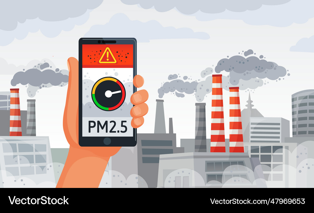 Air pollution alert pm25 alerts meter smartphone Vector Image