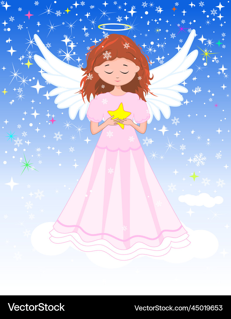 Cute angel with a star in his hands Royalty Free Vector