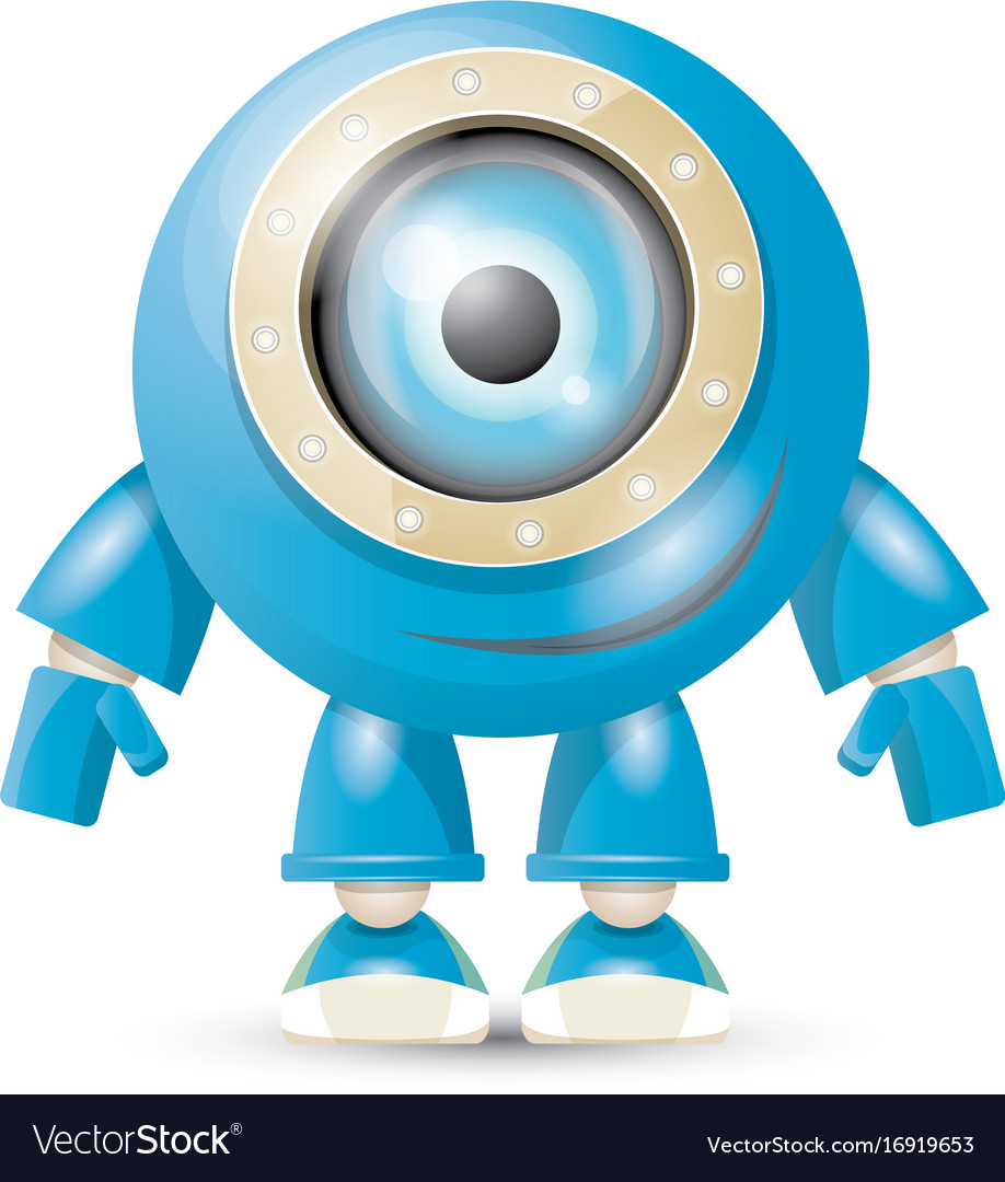 Funny cartoon blue robot character Royalty Free Vector Image Funny cartoon blue robot character Royalty Free Vector Image