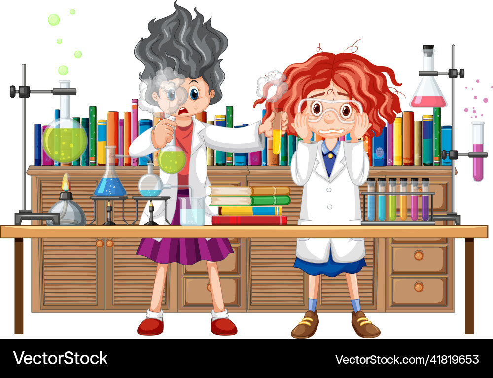 Laboratory scene with scientist cartoon character Vector Image