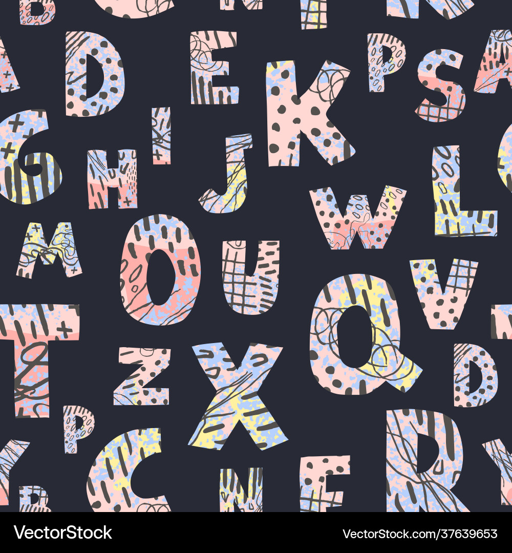 Seamless background with colorful letters on dark Vector Image