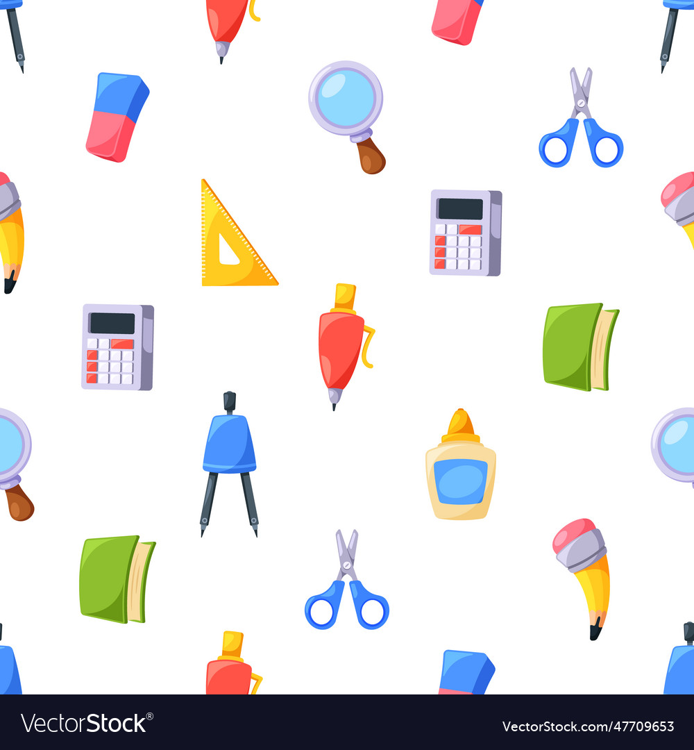 Seamless pattern featuring various school items Vector Image