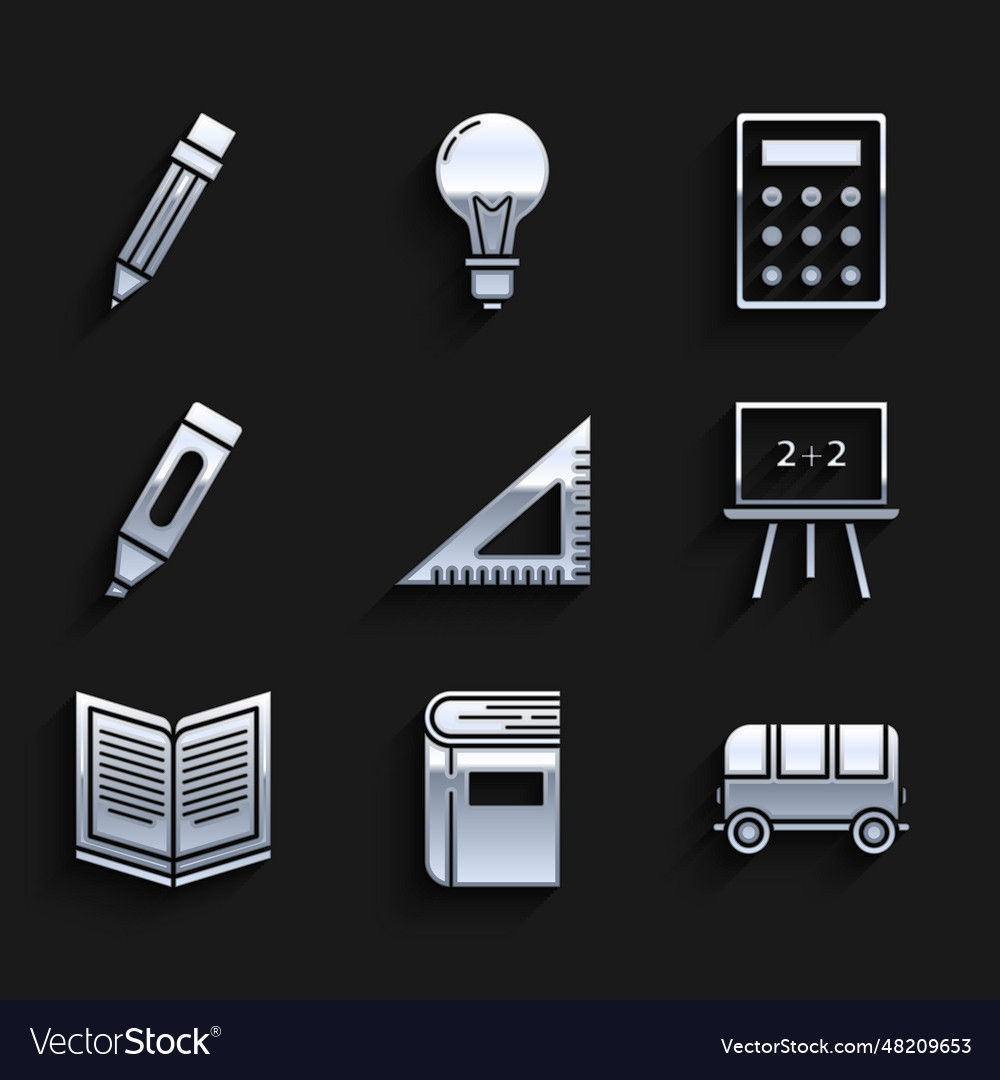 Set triangular ruler book school bus chalkboard Vector Image Set triangular ruler book school bus chalkboard Vector Image