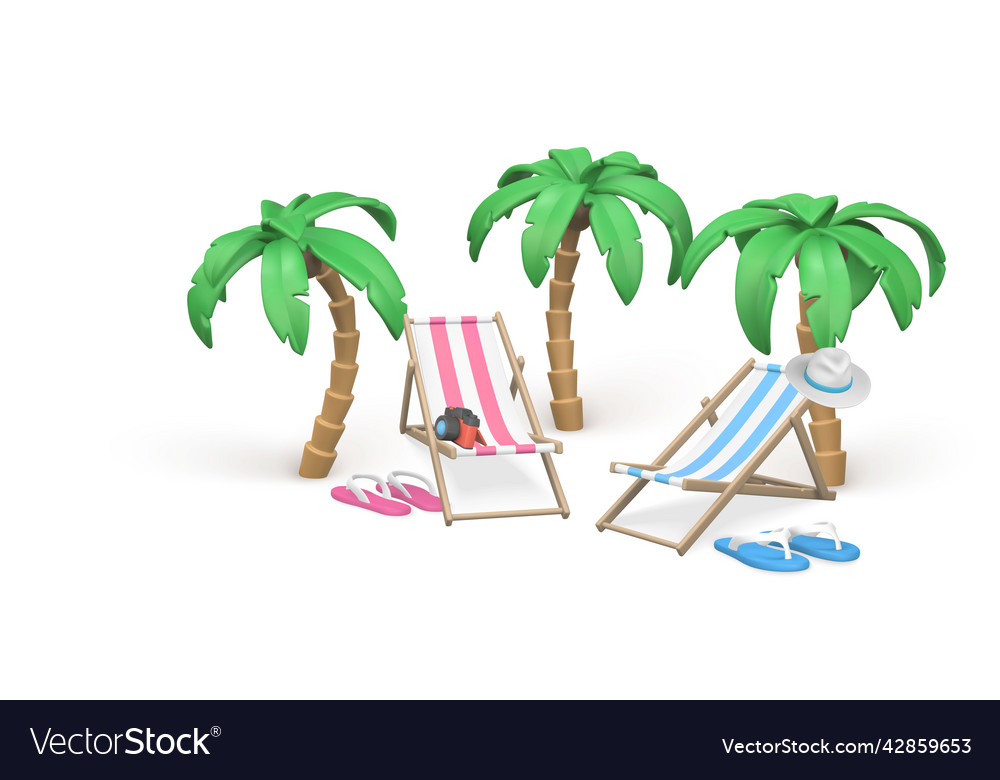 Summer 3d realistic render objects palm trees Vector Image